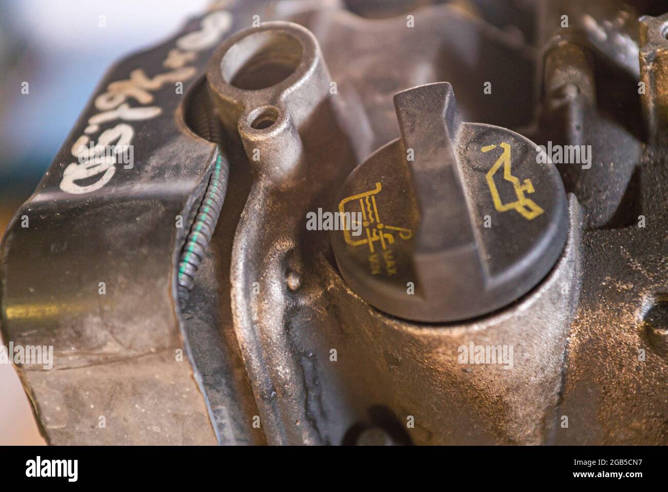Detail of Old car engine oil cap Stock Photo - Alamy