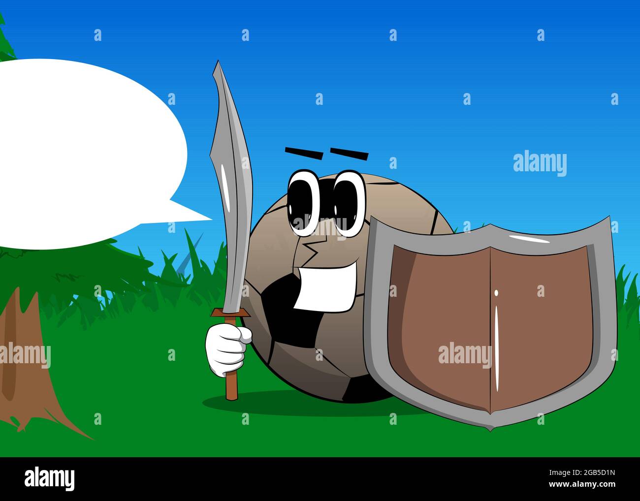 Soccer ball knight holding a sword and shield. Traditional football ...