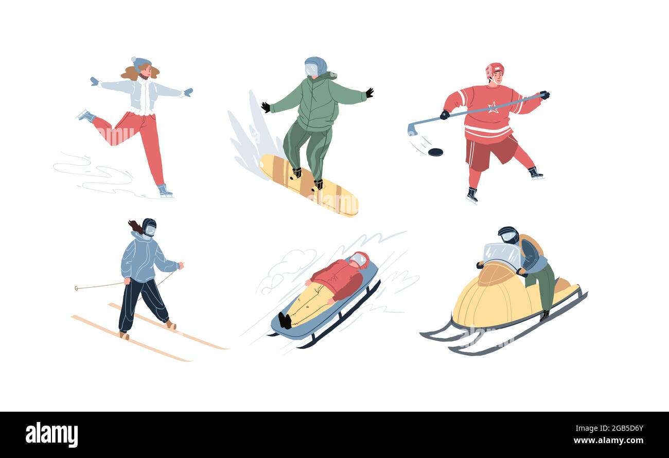 Flat cartoon characters set doing sport activities,set of vector ...
