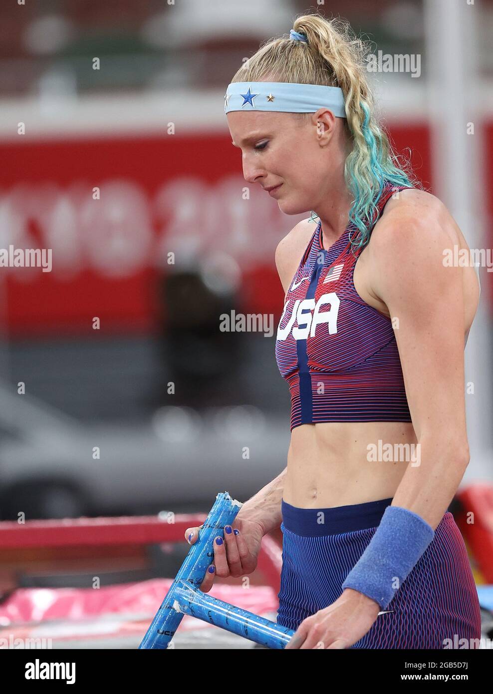 Tokyo, Japan. 2nd Aug, 2021. Sandi Morris of the United States holds a ...