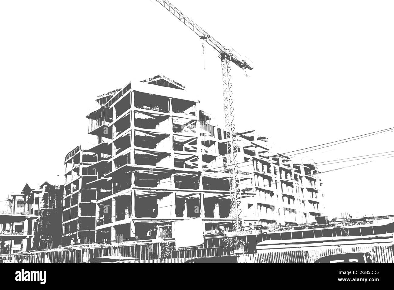Black and white print of a multi-storey residential building under ...