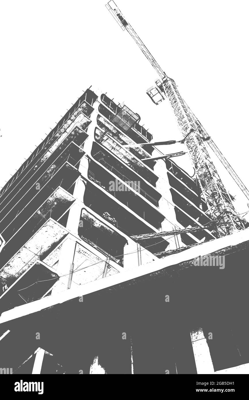 Black and white print of a multi-storey residential building under ...