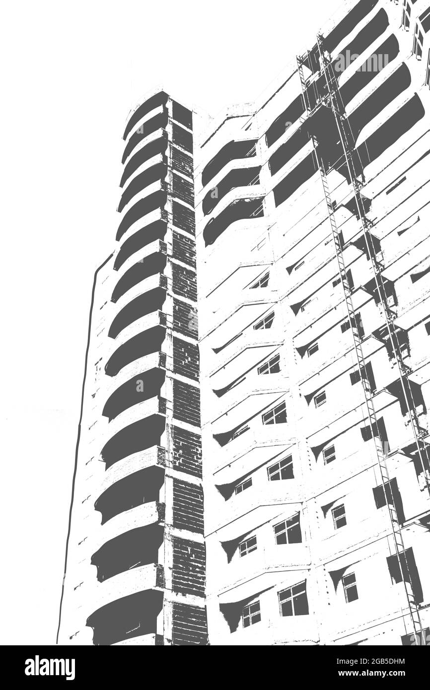 Black and white print of a multi-storey residential building under ...