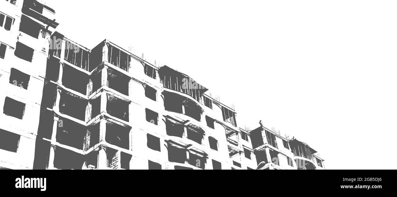 Black and white print of a multi-storey residential building under ...