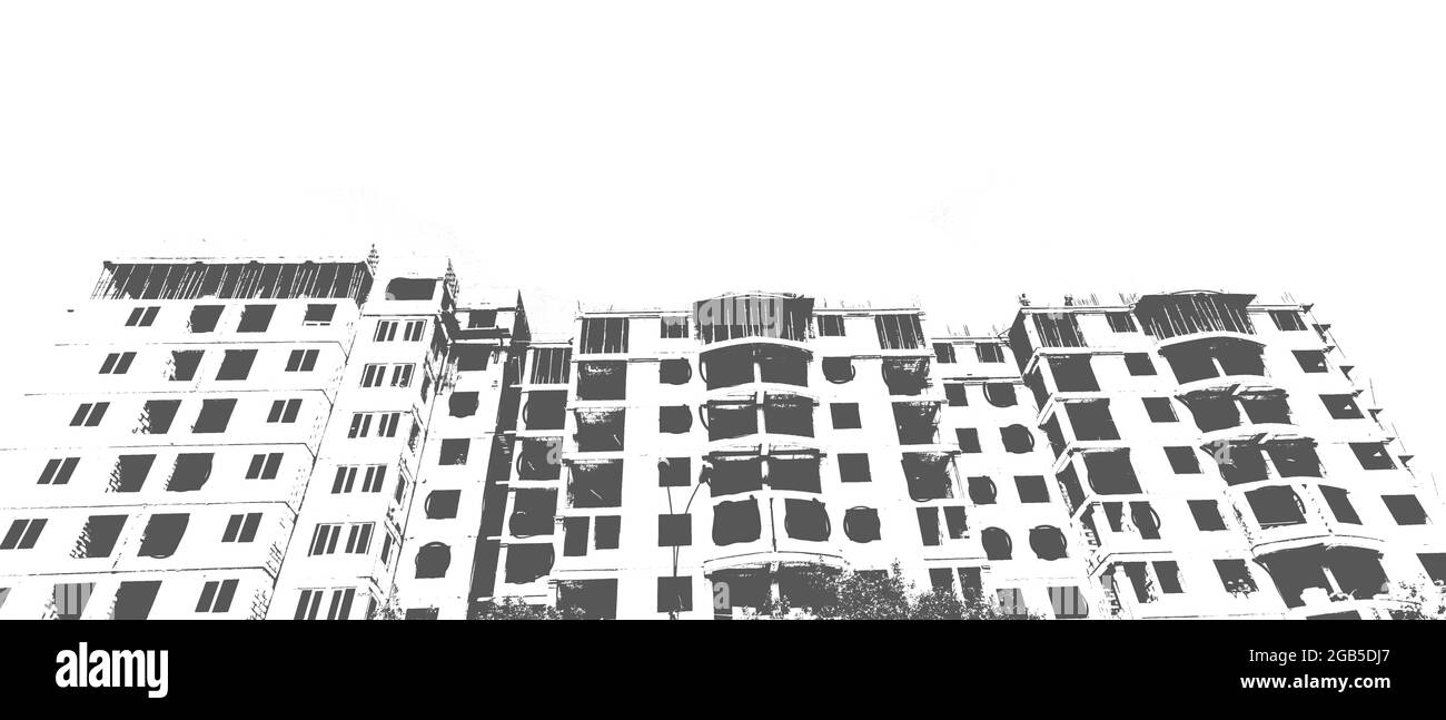 Black and white print of a multi-storey residential building under ...