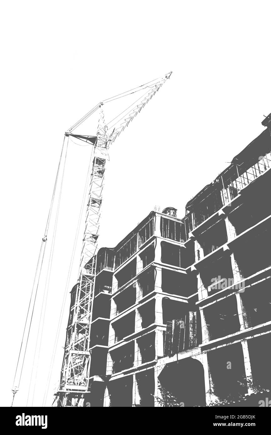 Black and white print of a multi-storey residential building under ...