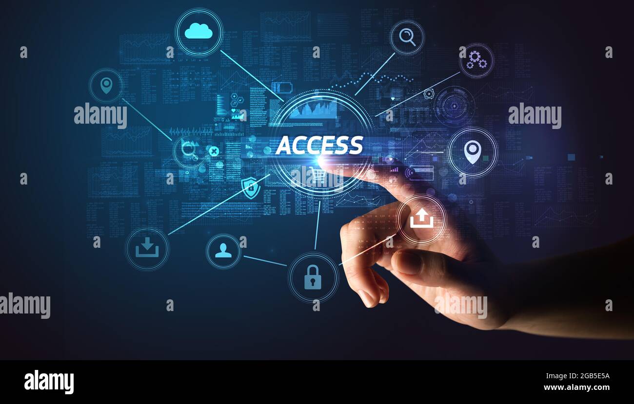 Hand touching cybersecurity button Stock Photo - Alamy