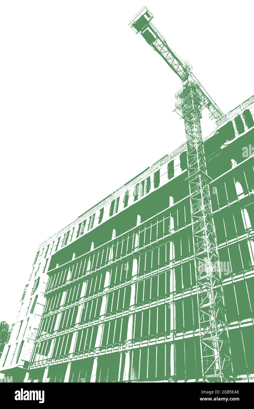green print of a multi-storey residential building under construction ...