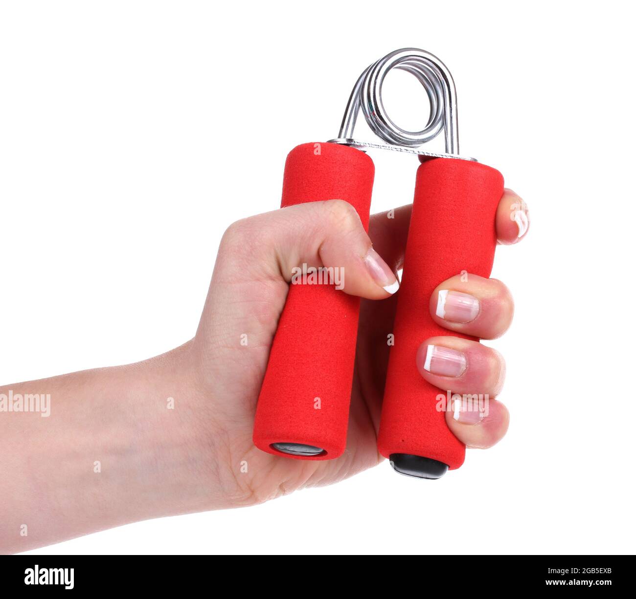 Red hand trainer in hand isolated on white Stock Photo - Alamy