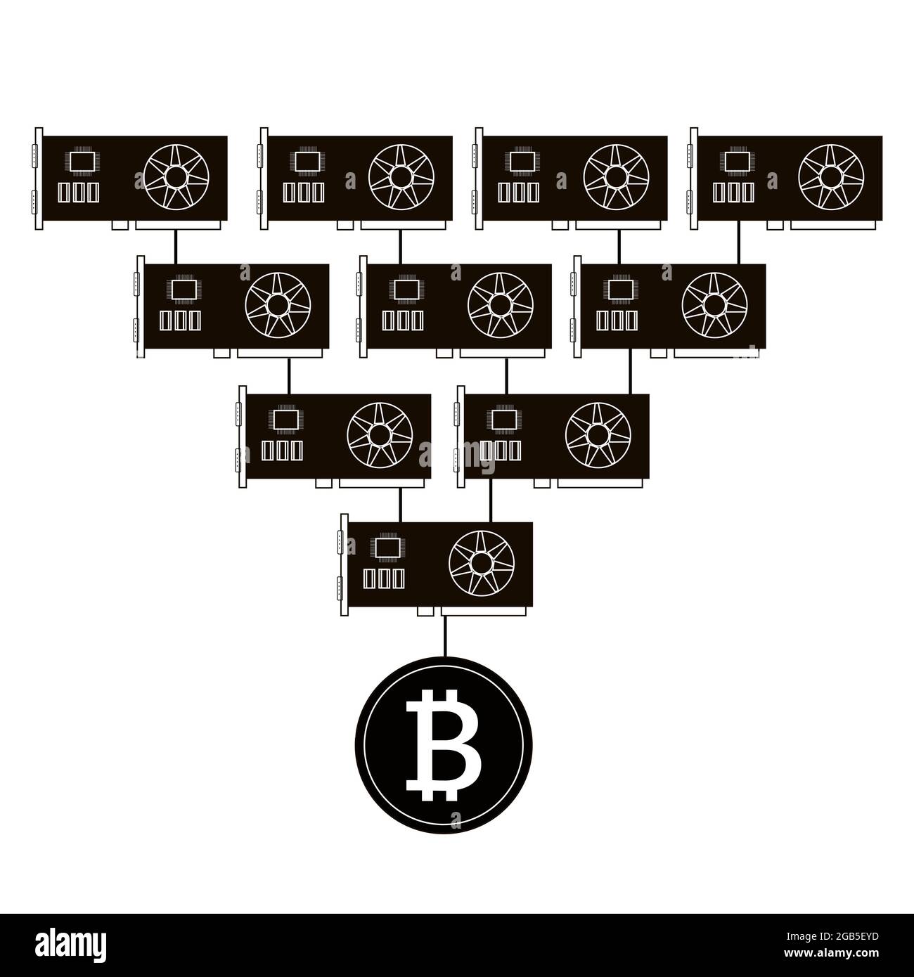 Bitcoin mining farm, concept banner. Graphic cards and big bitcoin ...