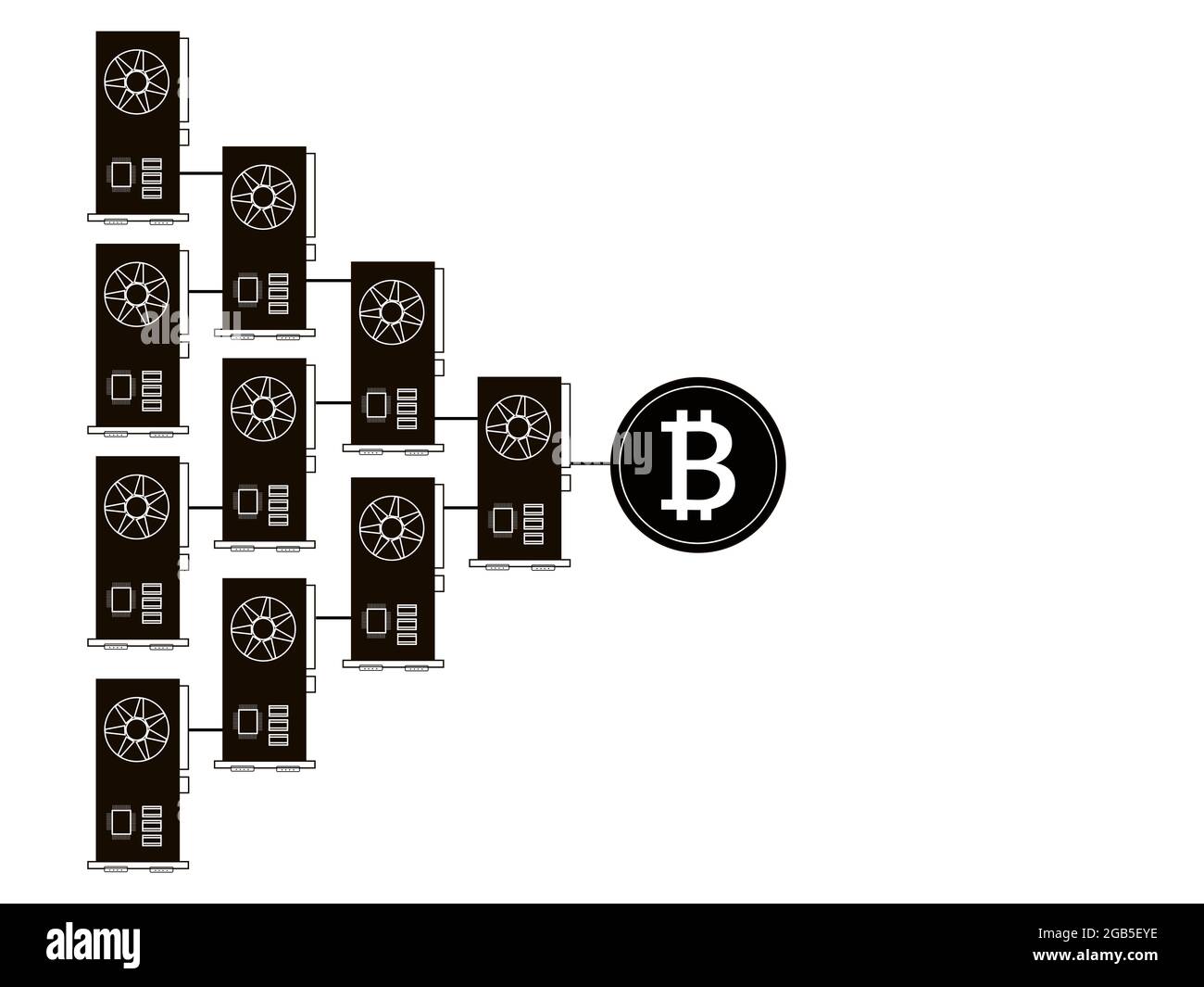 Bitcoin mining farm, concept banner. Graphic cards and big bitcoin ...