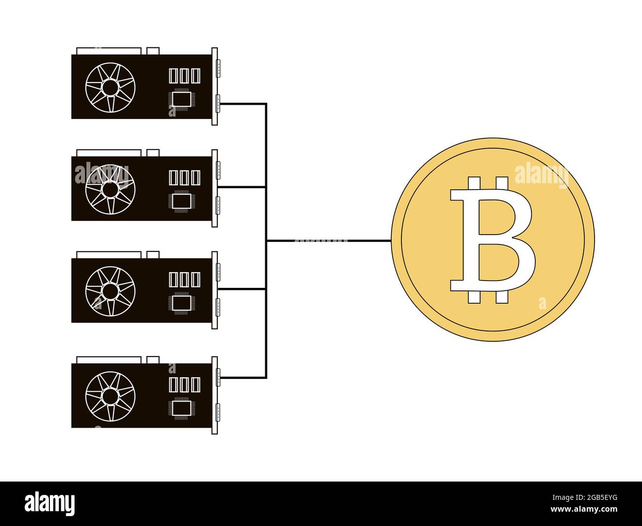 Bitcoin mining farm, concept banner. Graphic cards and big bitcoin ...