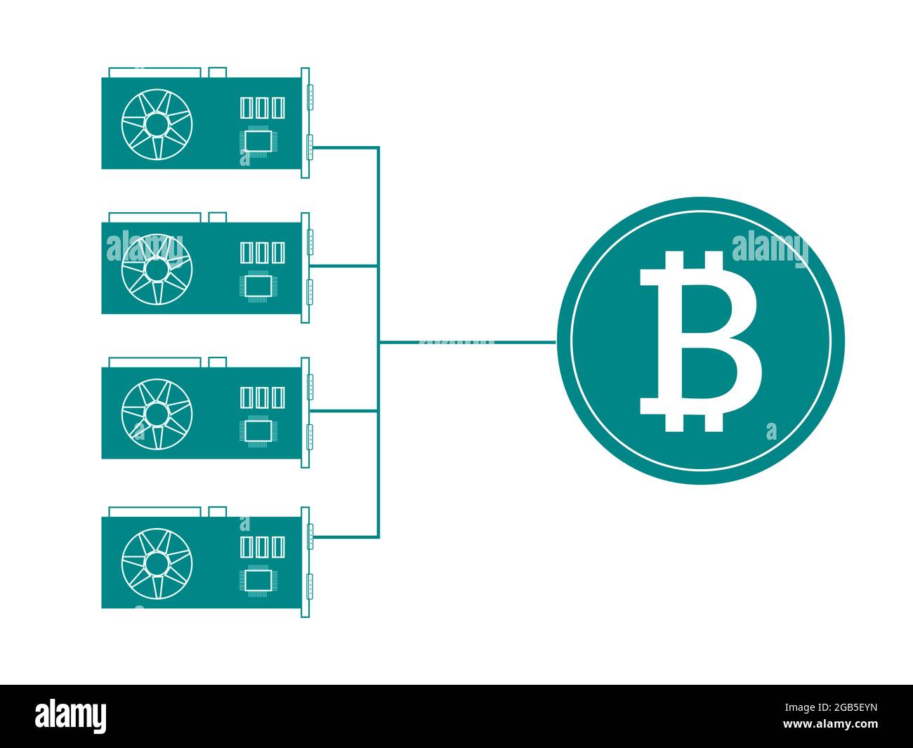 Bitcoin mining farm, concept banner. Graphic cards and big bitcoin ...