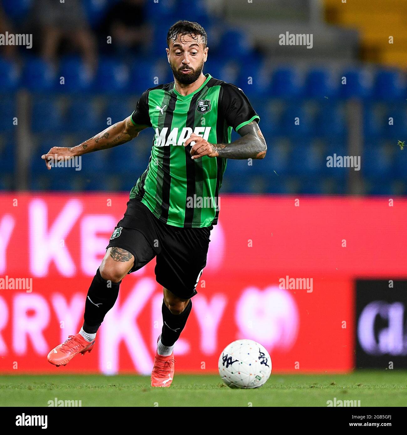 Parma, Italy. 01 August 2021. Francesco Caputo of US Sassuolo in action ...