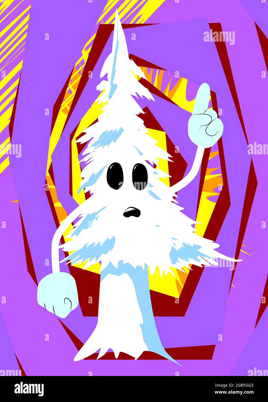 Cartoon winter pine trees with faces making a point. Cute forest trees ...