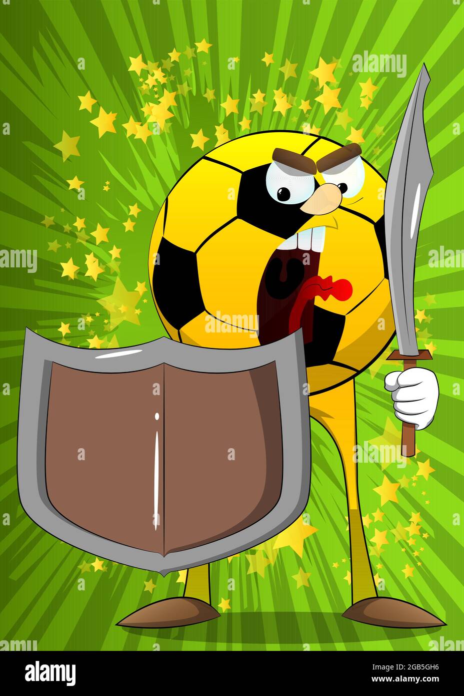 Soccer ball knight holding a sword and shield. Traditional football ...