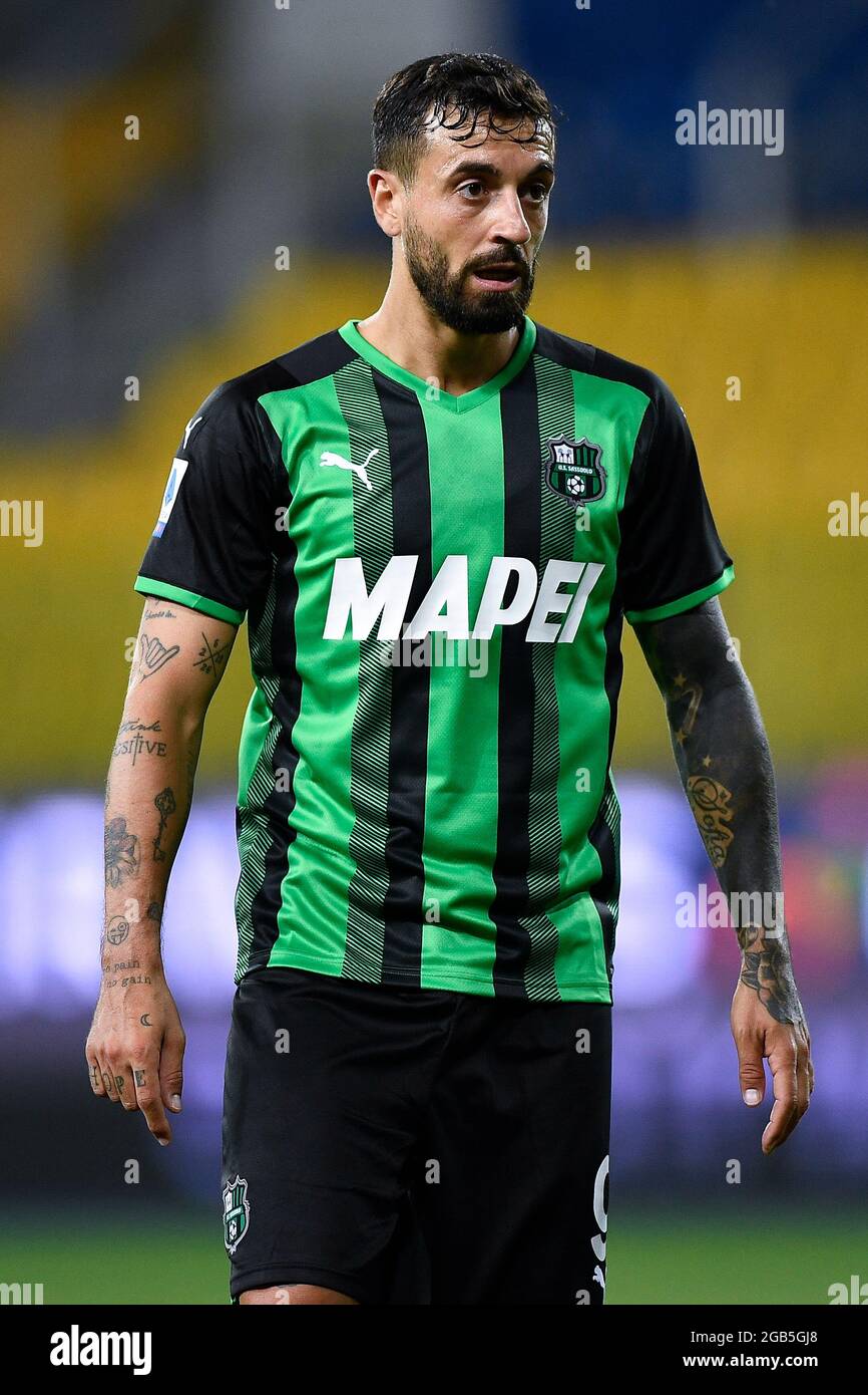 Parma, Italy. 01 August 2021. Francesco Caputo of US Sassuolo looks on ...