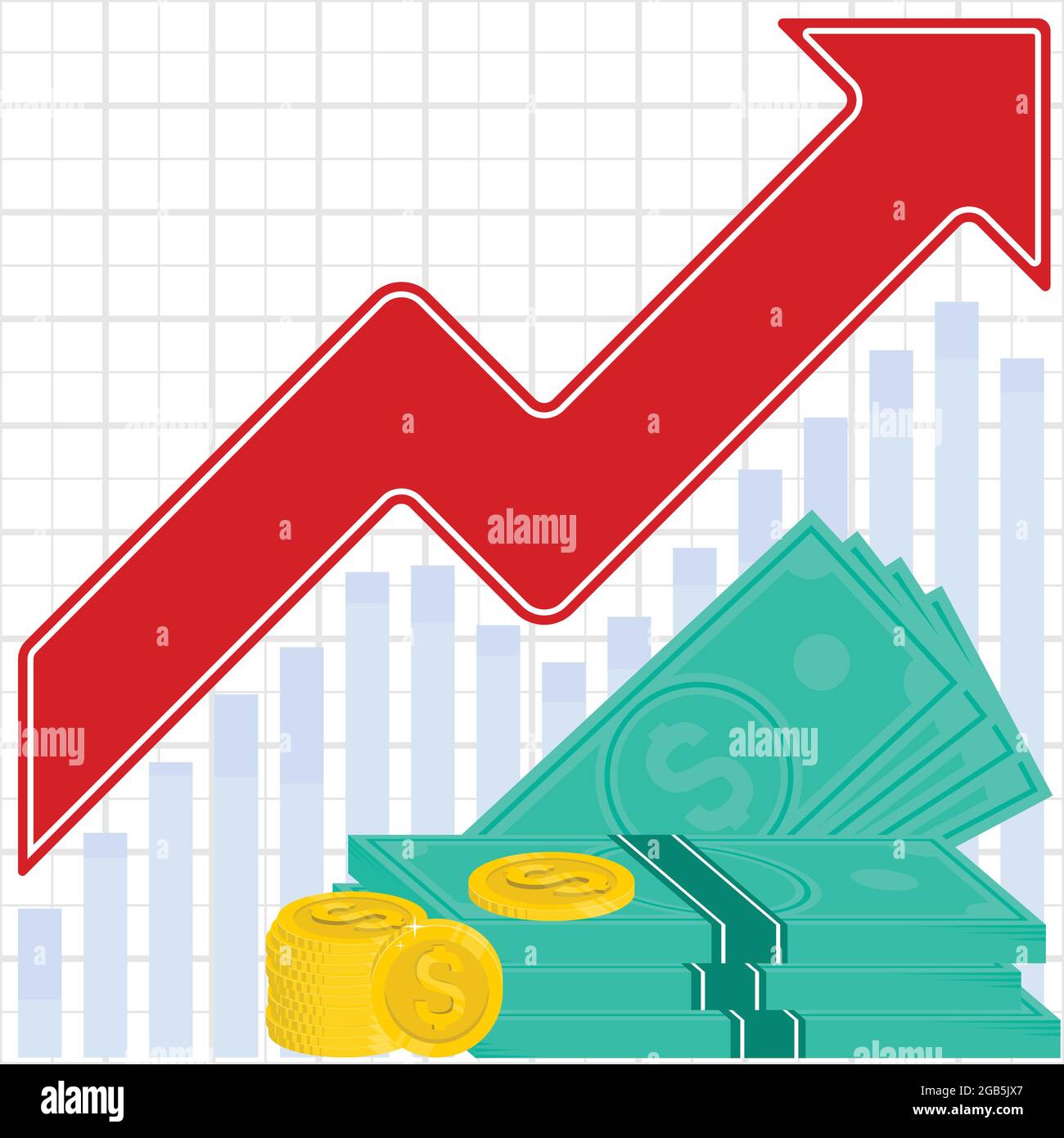 Vector design of positive performance graph, money profit arrow ...