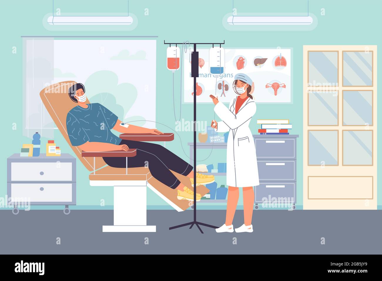 Flat cartoon patient and doctor characters,work of clinic during ...