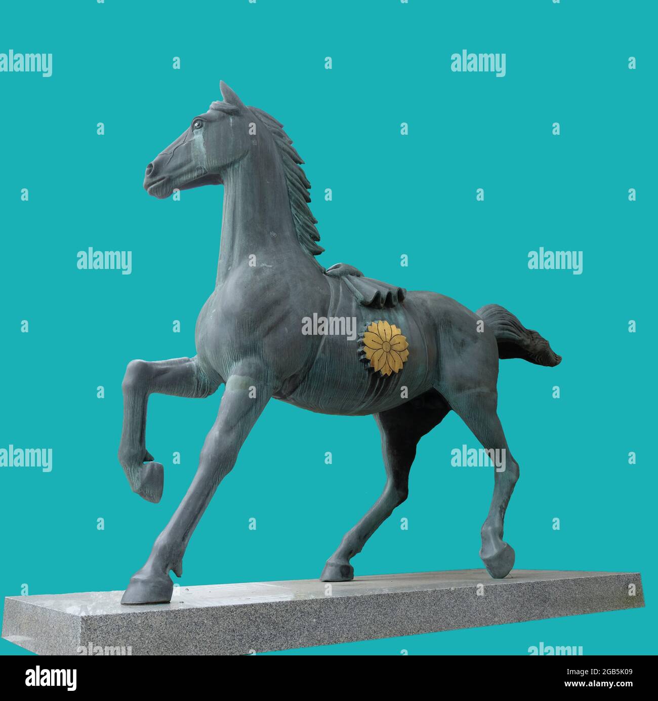 Stallion bearing the Imperial chrysanthemum crest stands proud on a ...