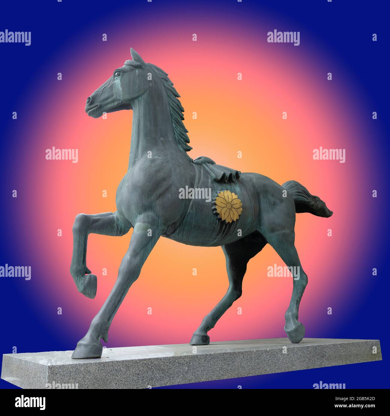 Stallion bearing the Imperial chrysanthemum crest stands proud on a ...