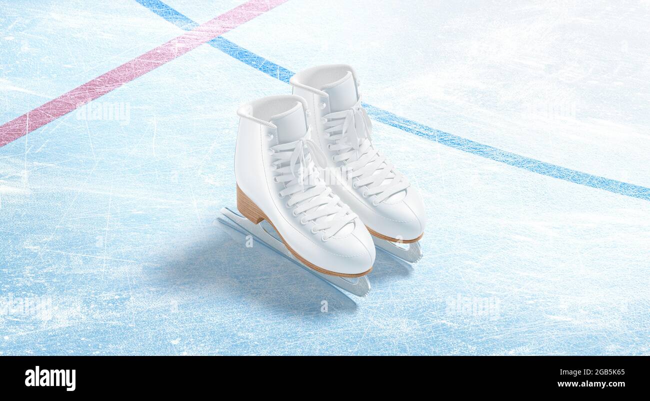 Blank ice rink skates surface with background mockup, top view, 3d ...