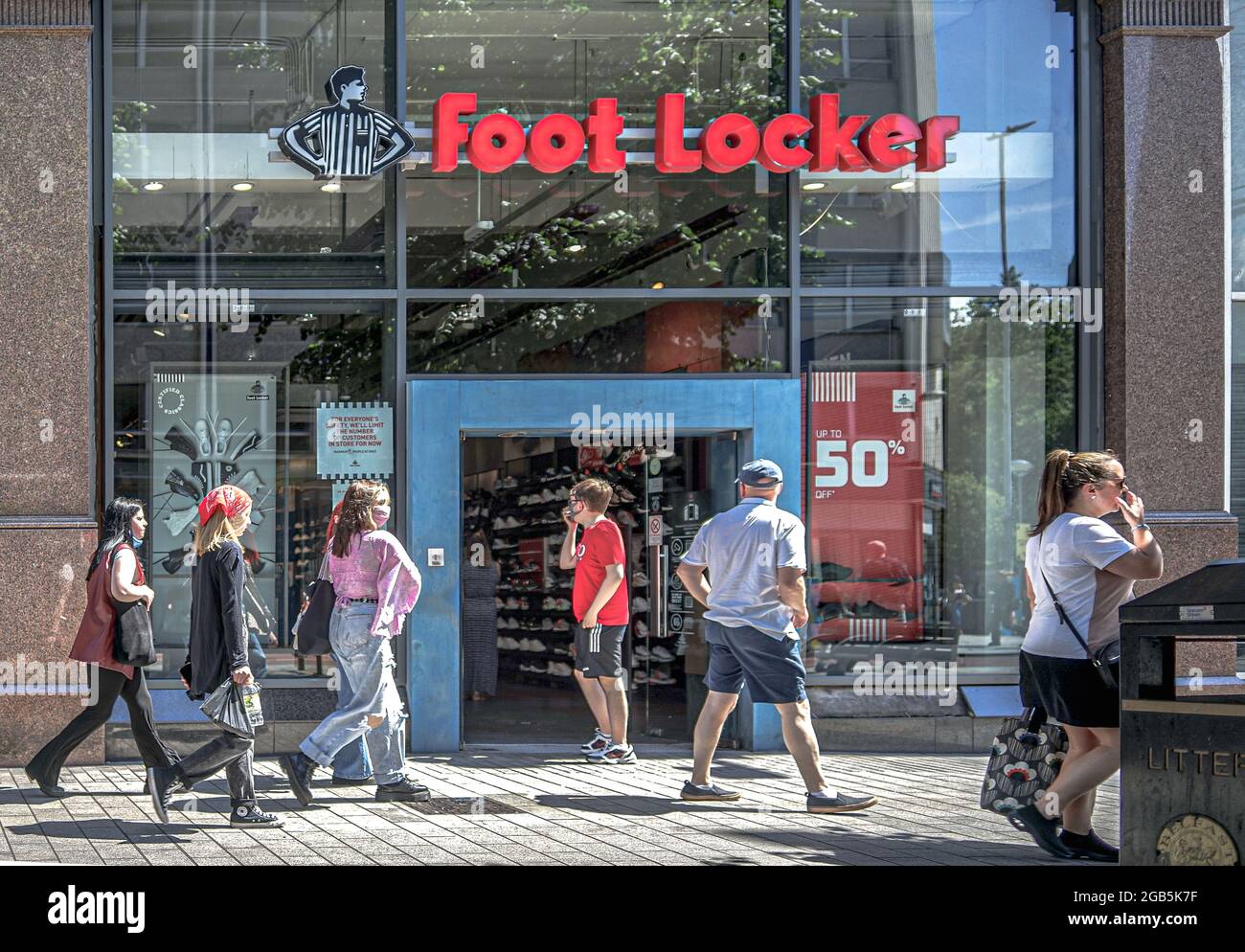 Customers enter Foot Locker Footwear Store in Donegall Place, Belfast ...