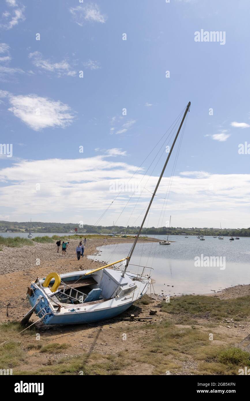 Anglesey Wales coast - beached sailboat at Red Wharf Bay, Anglesey ...