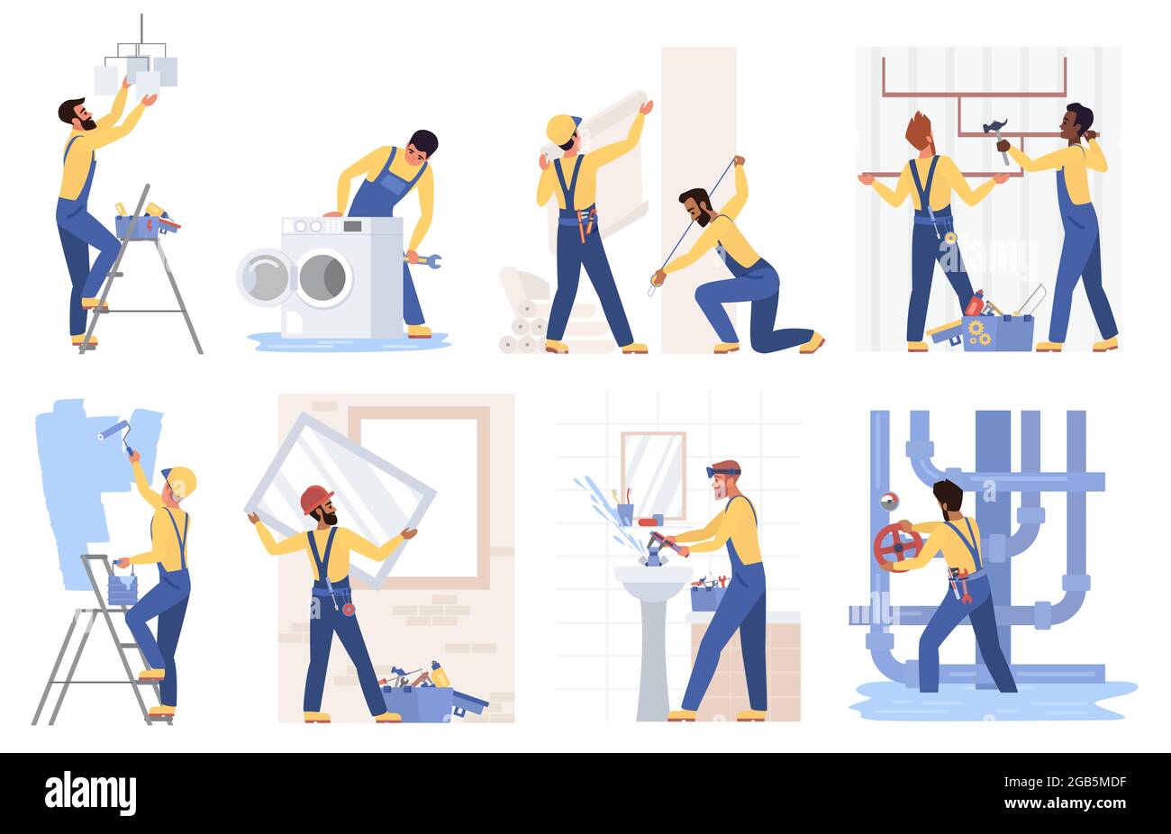 Repair construction service set vector illustration. Cartoon handyman ...
