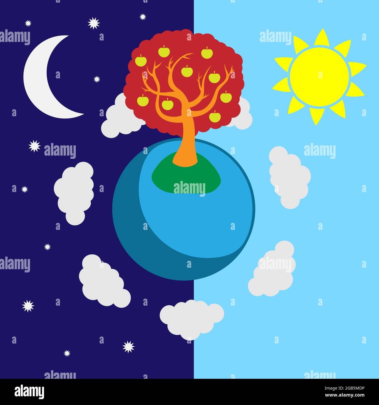 a planet with an apple tree abstraction day and night vector image ...