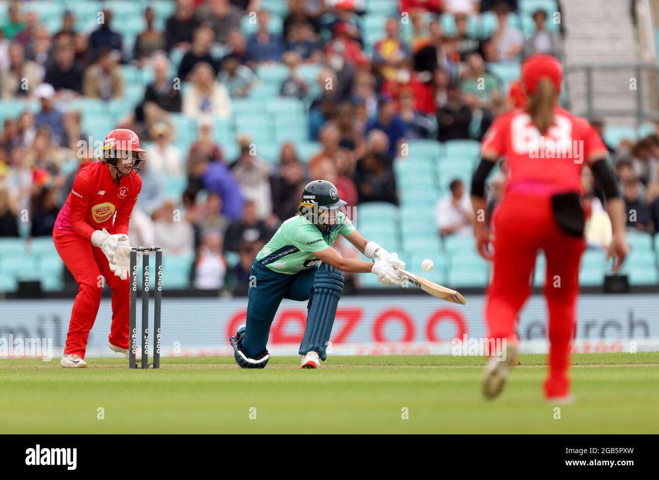 Oval Invincibles' Grace Gibbs bats during The Hundred match at the Kia ...