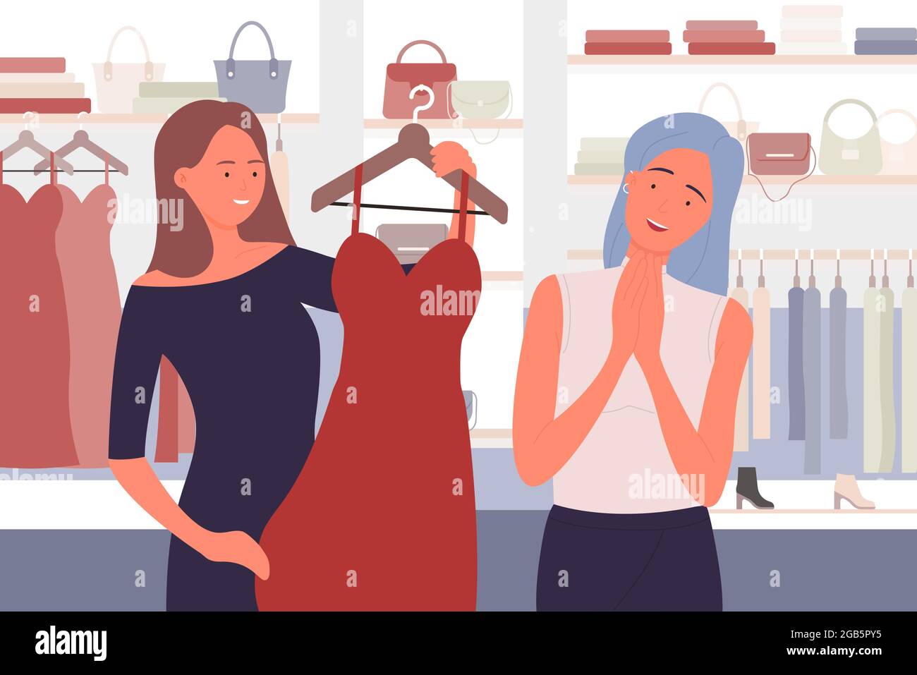 People buying stylish clothes at clothing store or apparel boutique ...