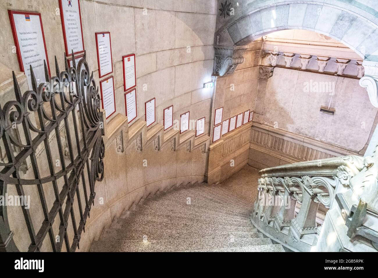 The staircase leading to the crypt of Notre-Dame de Fourvière, Lyon ...