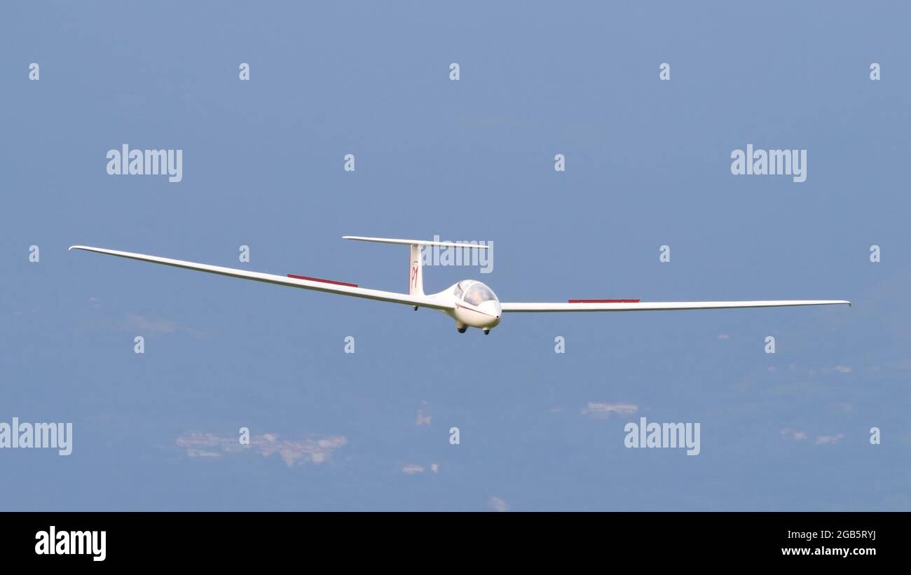Thiene Italy, JULY, 8, 2021 Glider, sailplane, landing. Grob G103C Twin ...