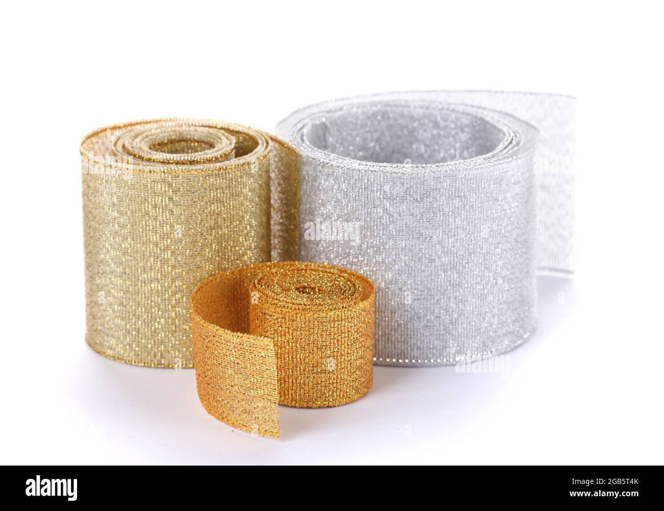 beautiful golden and silver ribbons isolated on white Stock Photo - Alamy