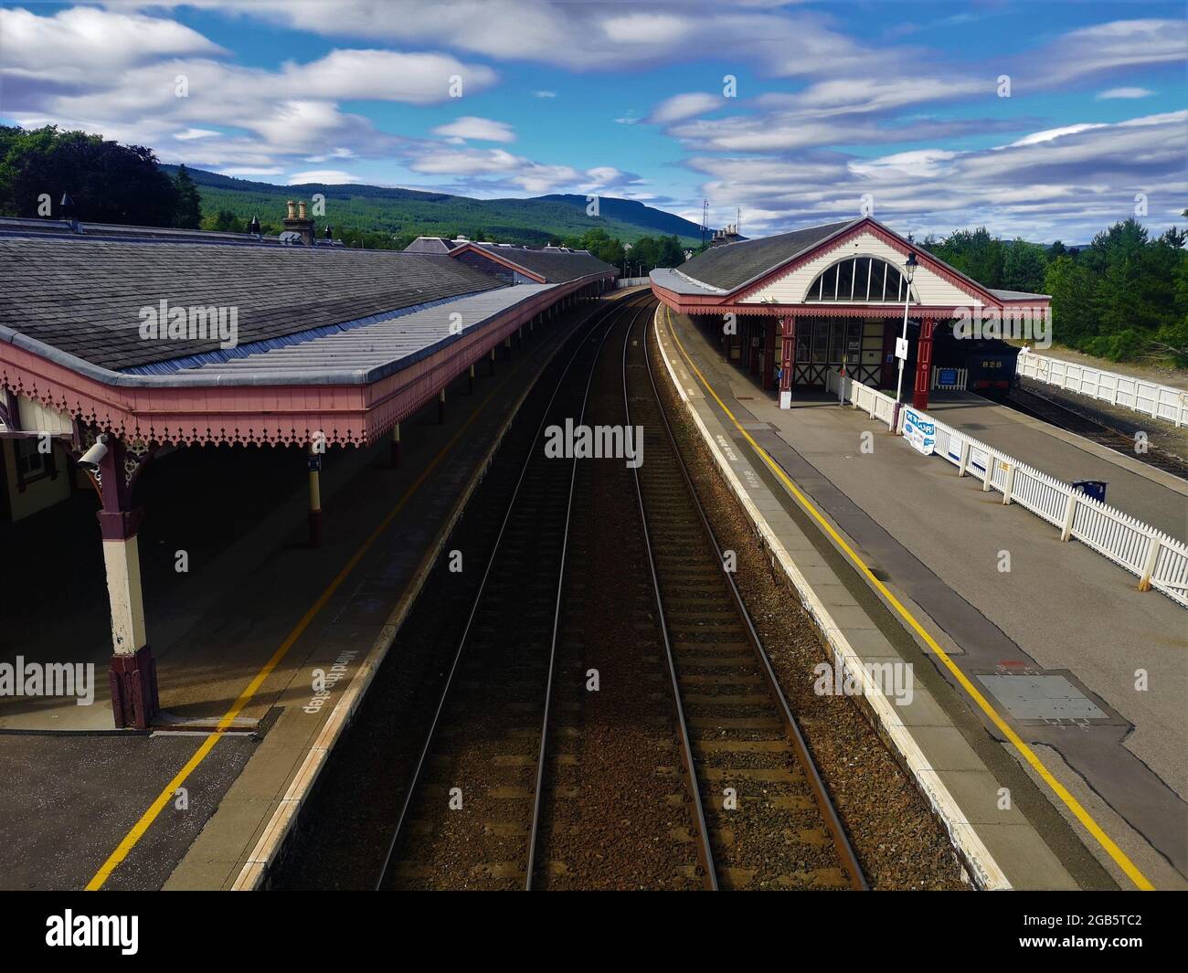A view of an almost deserted railway station in the Scottish Highland ...