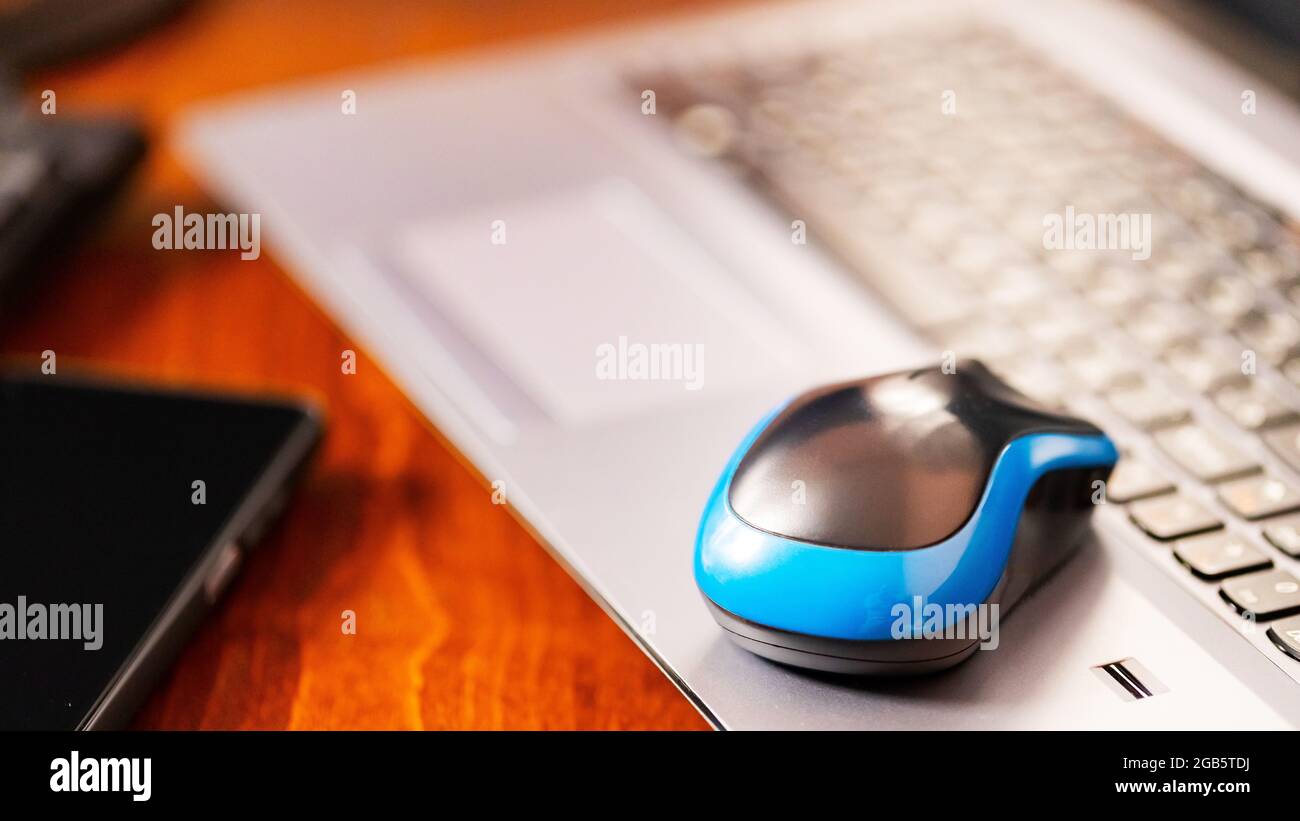 Remote work graphic designer. Freelancer workplace. Laptop, smartphone ...