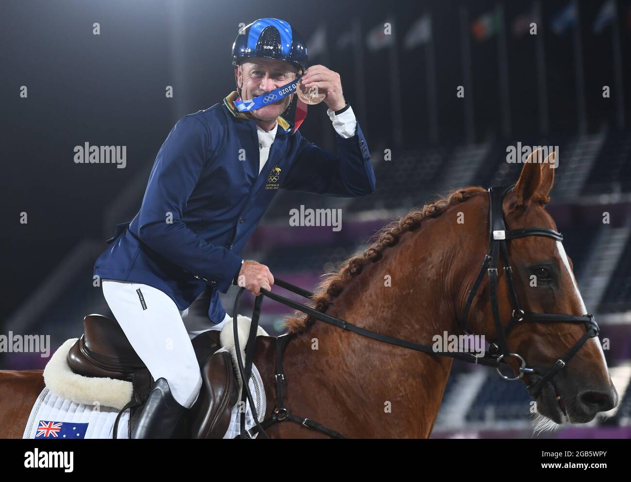 Tokyo, Japan. 2nd Aug, 2021. Andrew Hoy of Australia poses with bronze ...