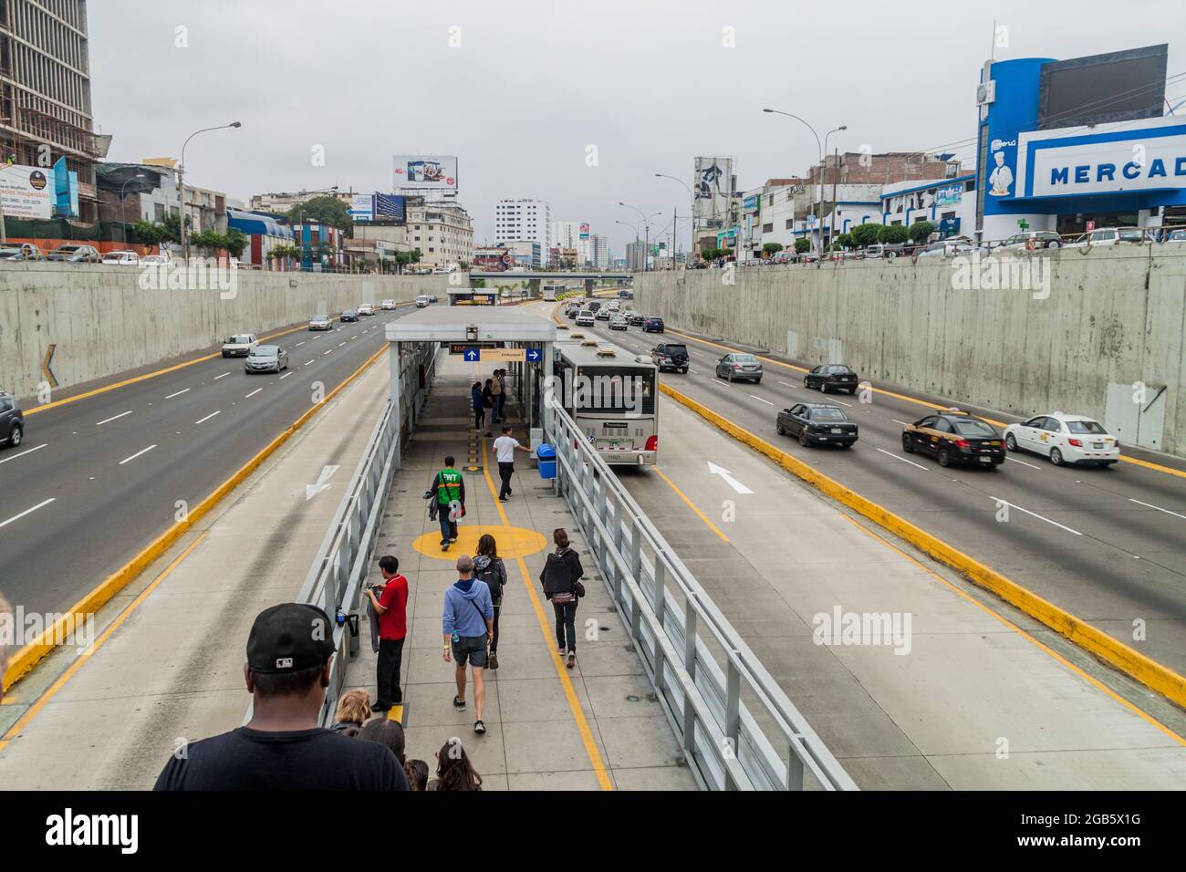 LIMA, PERU - JUNE 4, 2015: Metropolitano rapid transport bus system ...
