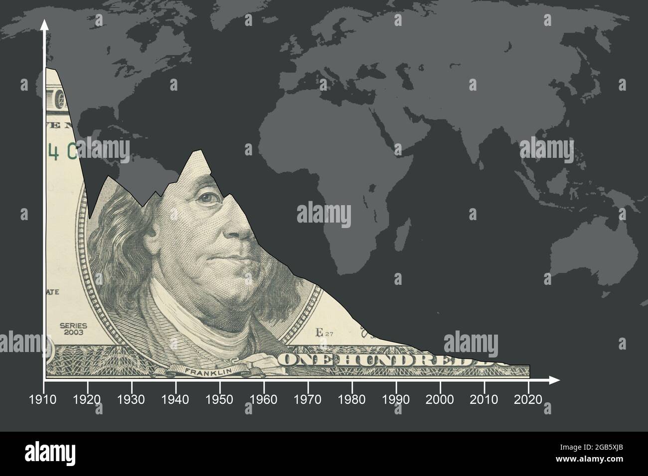 chart with dollar texture on world map background Stock Photo - Alamy