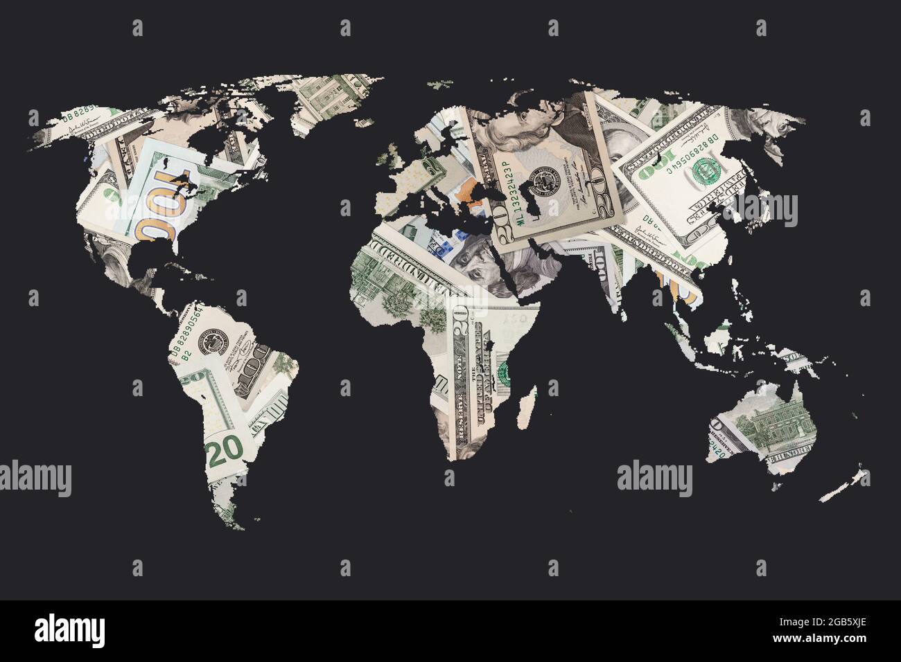 world map from the texture of the us dollar Stock Photo - Alamy