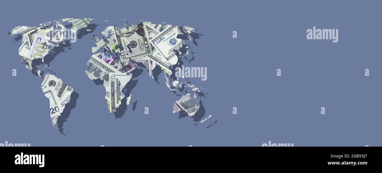 world map from the texture of the us dollar Stock Photo - Alamy