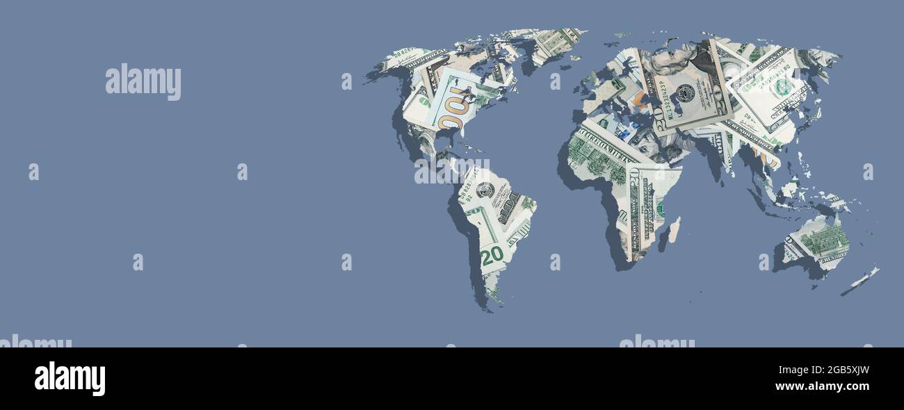 world map from the texture of the us dollar Stock Photo - Alamy