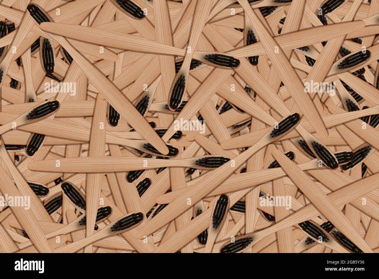 Texture of wooden toothbrushes with black bristles Stock Photo - Alamy