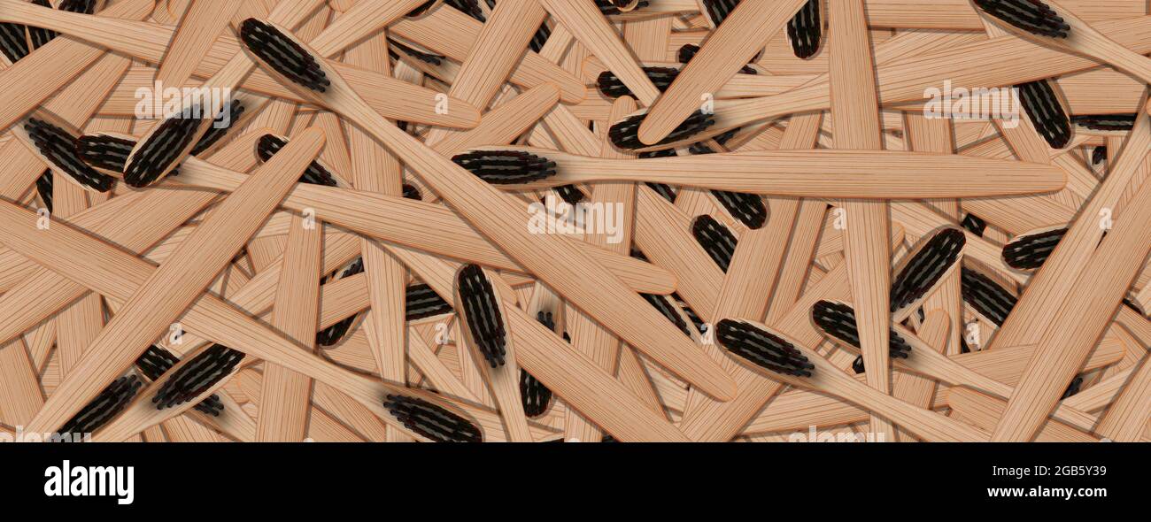 Texture of wooden toothbrushes with black bristles Stock Photo - Alamy