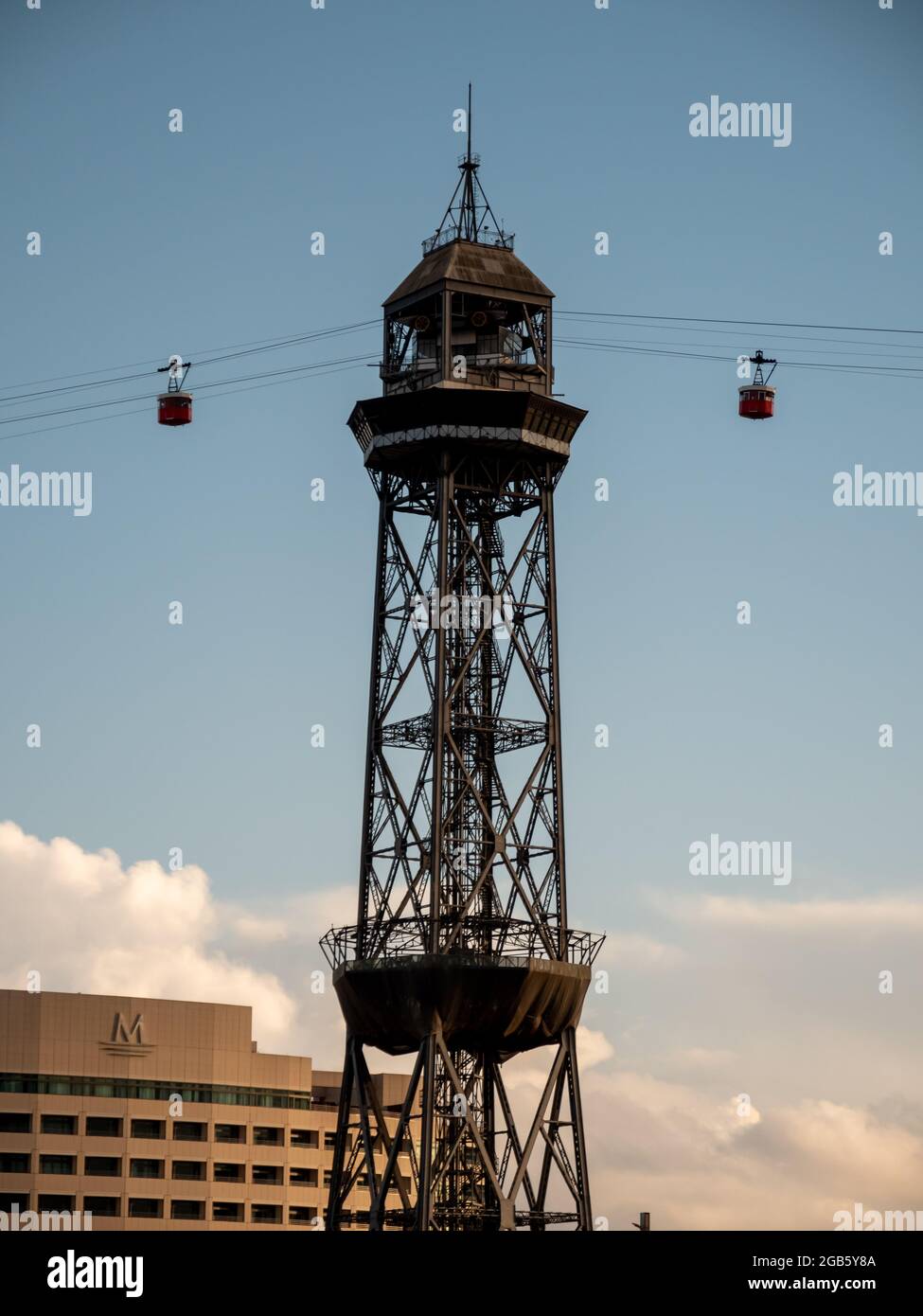 Aerial tramway tower in Barcelona, Spain Stock Photo - Alamy
