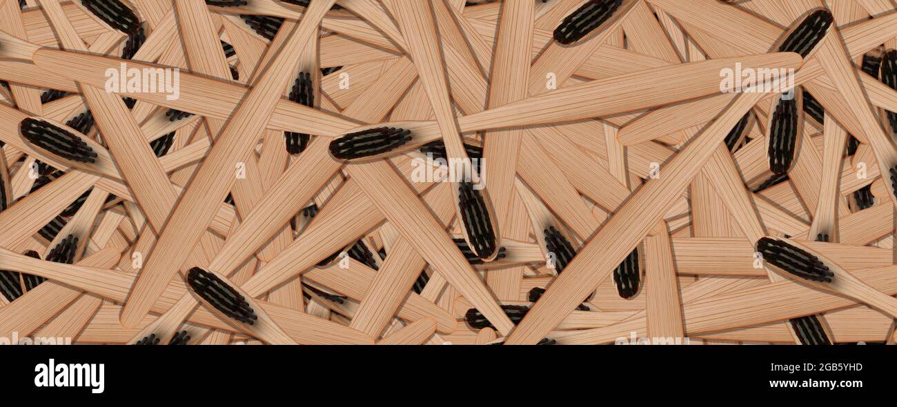 Texture of wooden toothbrushes with black bristles Stock Photo - Alamy