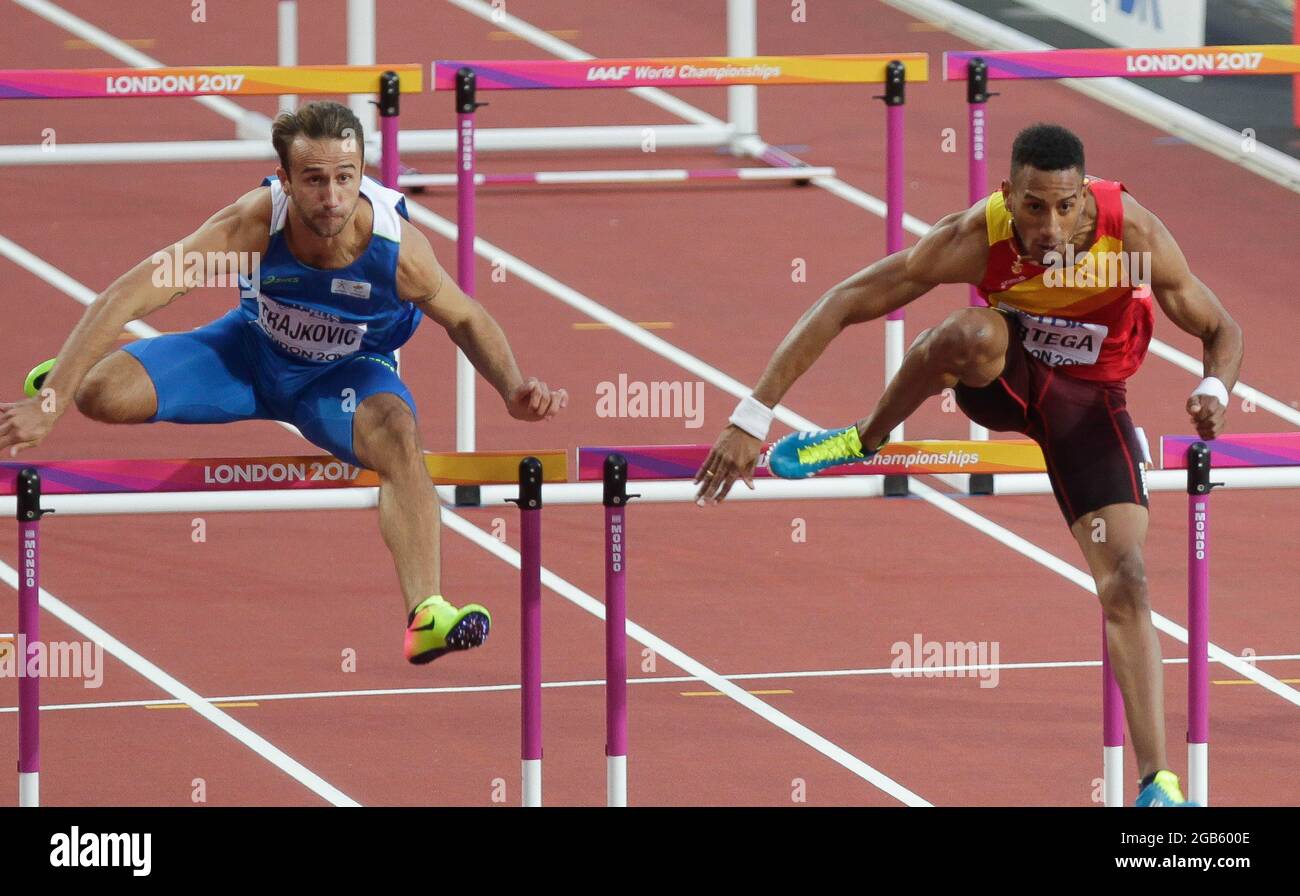 Milan Trajkovic (Chypre) and Orlando Ortega (spain)during the 1st Heats ...