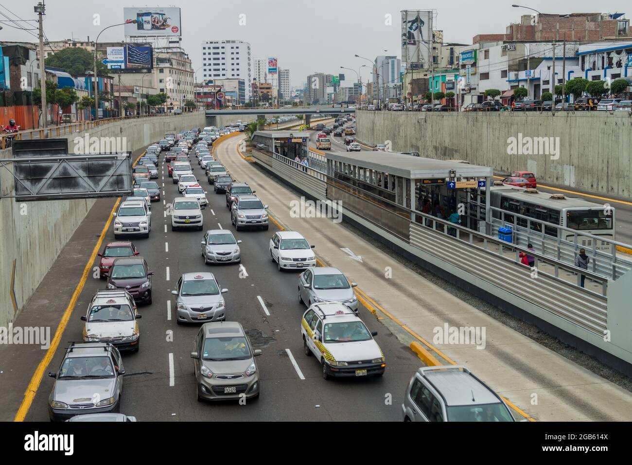 LIMA, PERU - JUNE 4, 2015: Metropolitano rapid transport bus system ...