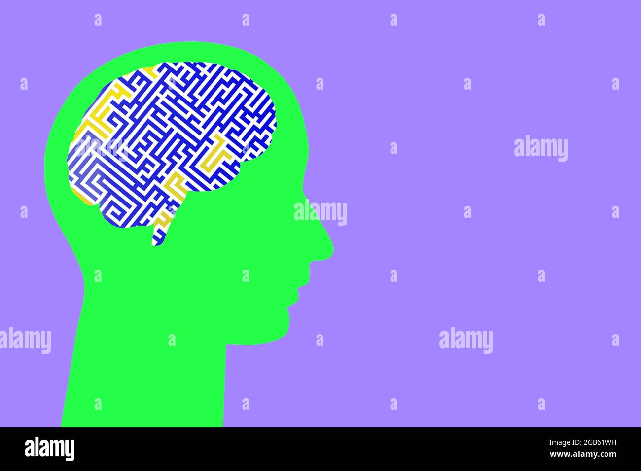 multicolored head on a colored background with a labyrinth in the brain ...